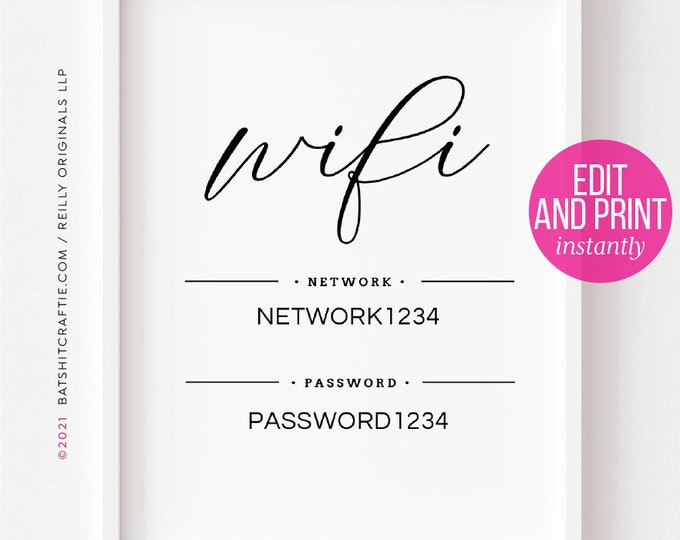 WIFI Password Sign Template | Digital Download | Printable Guest Wi-fi ...