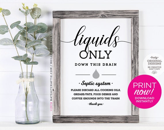 Liquids Only Down This Drain Printable Septic System Sign - Etsy Australia
