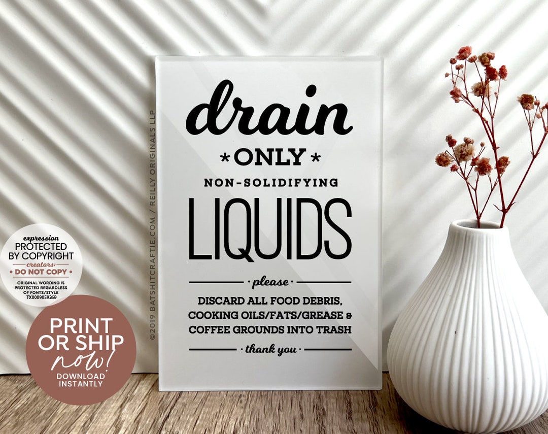 Drain Only Non-solidifying Liquids Sign Ready to Ship or Print at Home ...