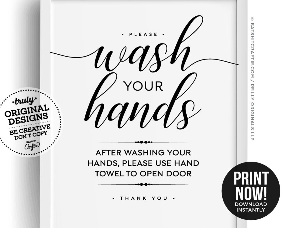 Use Hand Towel to Open Door Wash Hands PRINTABLE Sign ~ Cute Poster ...