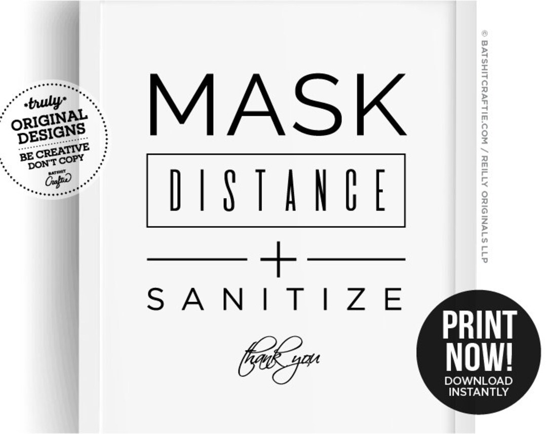 Mask Distance Sanitize PRINTABLE SIGN Modern Office Restaurant ...