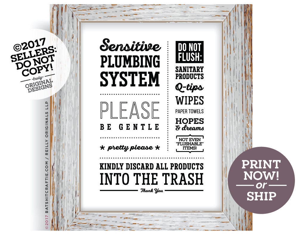 Sensitive Plumbing Bathroom Sign Ready to Ship or Print | Etsy