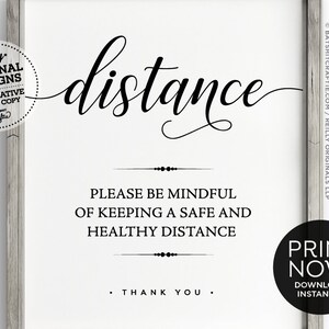 Be Mindful of Your Distance PRINTABLE Sign Home Office Restaurant ...
