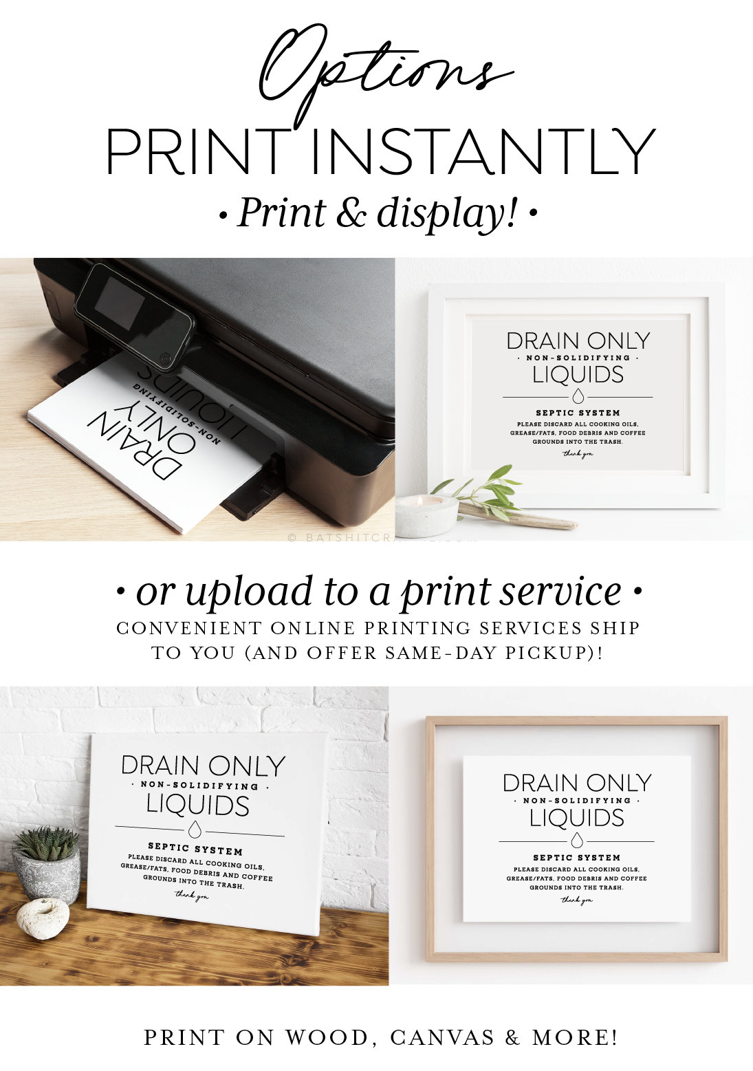 Septic System Kitchen Drain Rules Printable Sign ~ Modern, Elegant ...