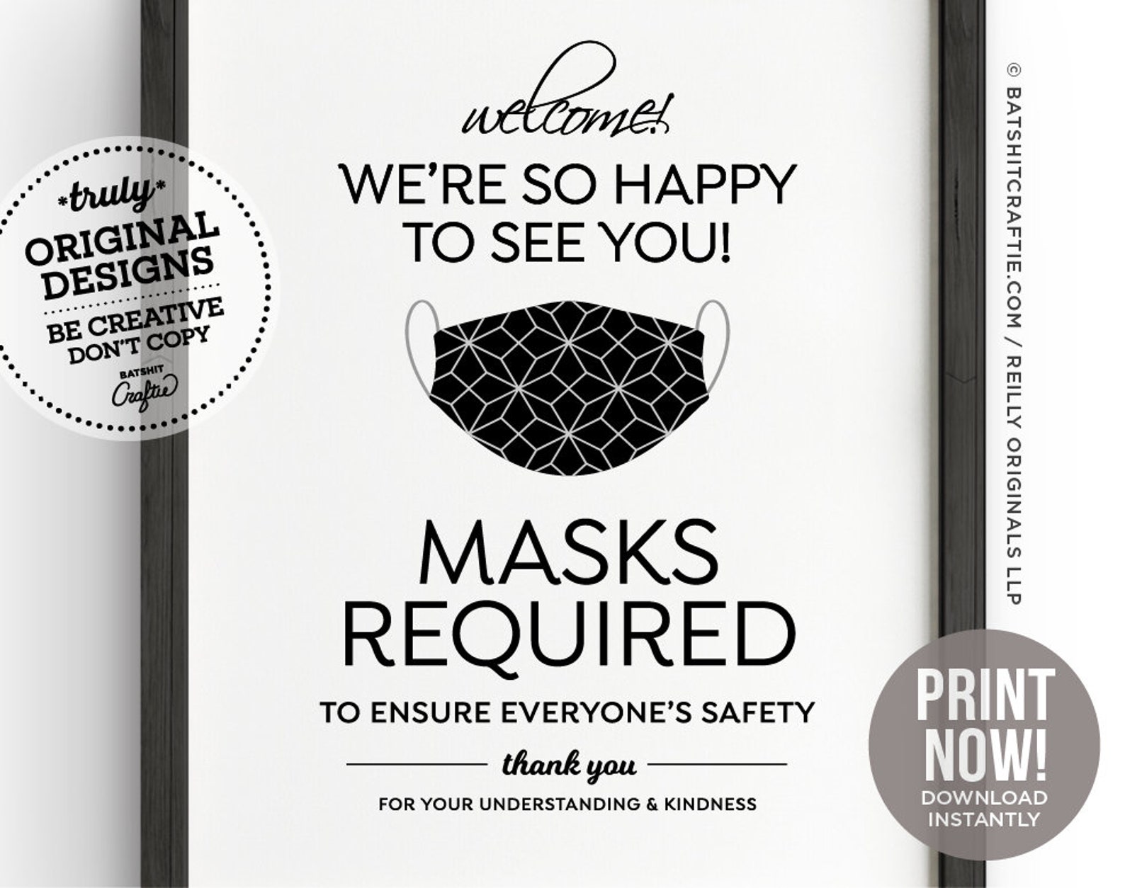 Mask Required PRINTABLE Sign ~ Cute Elegant Prevention Compliance ...