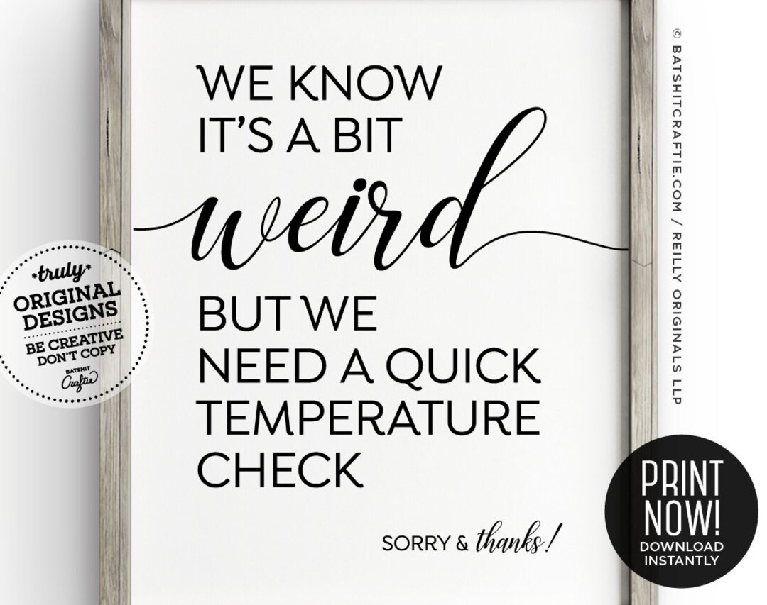 Funny Temperature Check Required PRINTABLE SIGN Modern Office Workplace ...