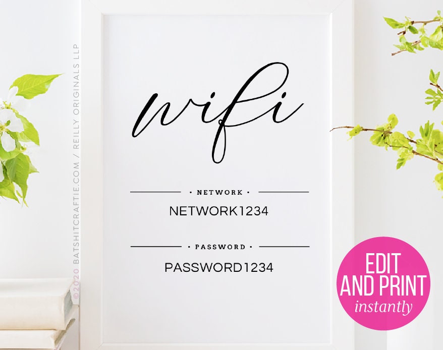 Custom Wifi Password Editable Template ~ 4x6, 5x7 + 8x10" ~ Customize ...