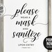 Please Wear Mask + Sanitize Upon Entry PRINTABLE Sign Restaurant Cute ...