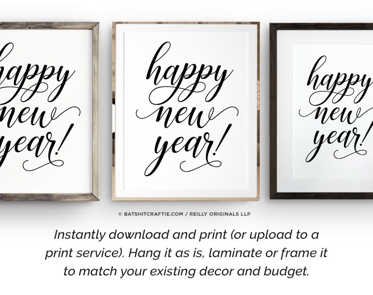 Happy New Year Printable Sign ~ Modern Elegant Script Decor for Party ...