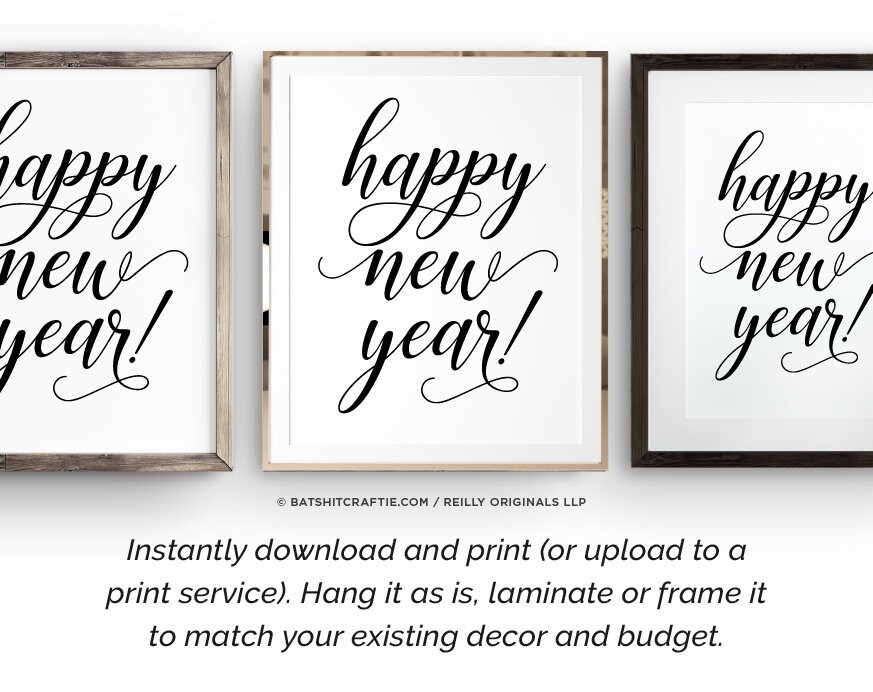 Happy New Year Printable Sign Modern Elegant Script Decor - Etsy