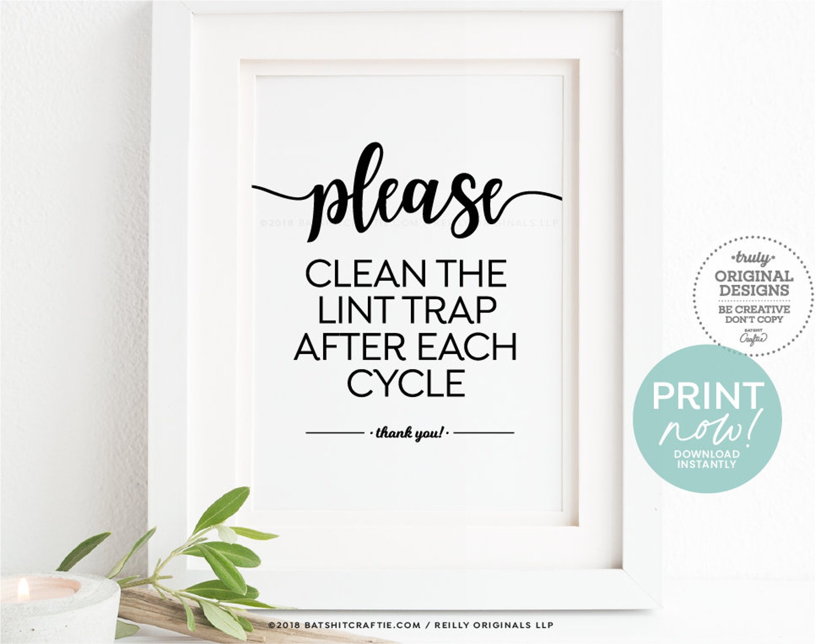 Please Clean Lint Trap After Each Use PRINTABLE Laundry Room Sign ...