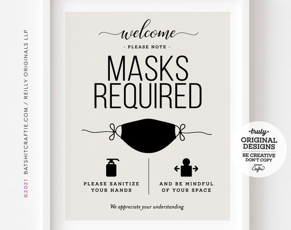 Cute Mask Required Sign Sanitize Hands Keep Safe Distance | Etsy