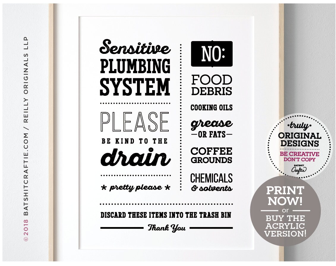Sensitive Plumbing Sign Be Kind to the Drain Ready to Ship | Etsy