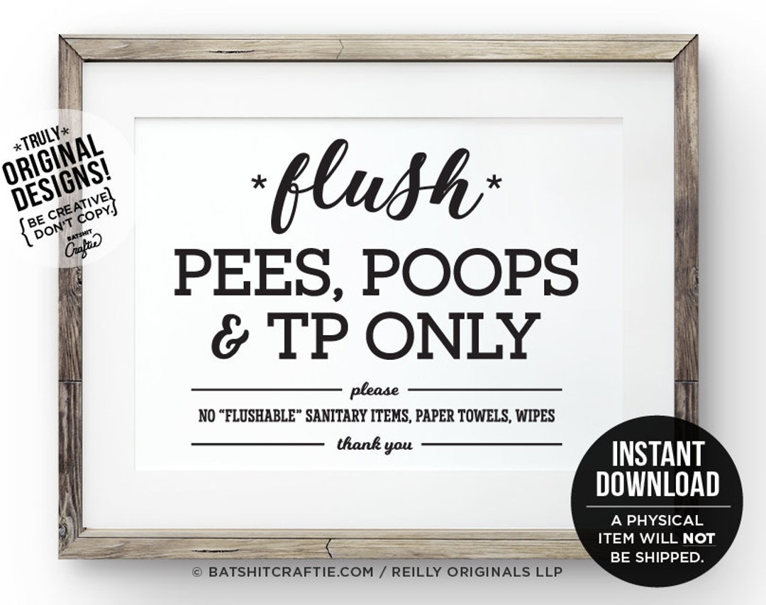 Bathroom Sign PRINTABLE Sensitive Plumbing Pipes Septic System Flush ...