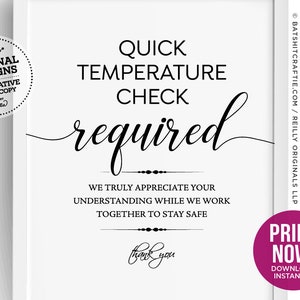 Temperature Check Required PRINTABLE SIGN ~ Modern Office Workplace ...