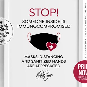 STOP Immunocompromised Person Inside Printable Sign ~ Wear a Mask Keep ...