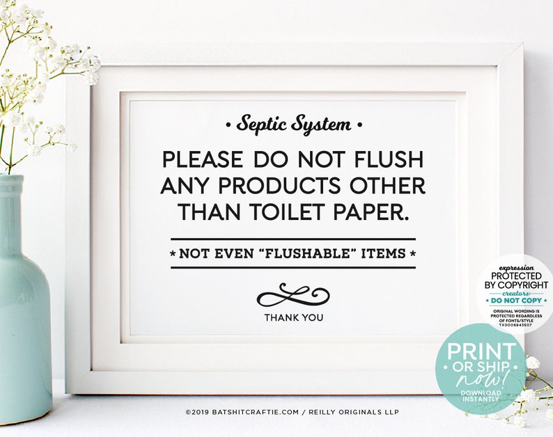 Elegant Septic System Bathroom Sign Do Not Flush Any - Etsy