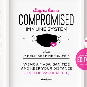 PARTIALLY EDITABLE Immunocompromised Person Inside Printable Sign ...