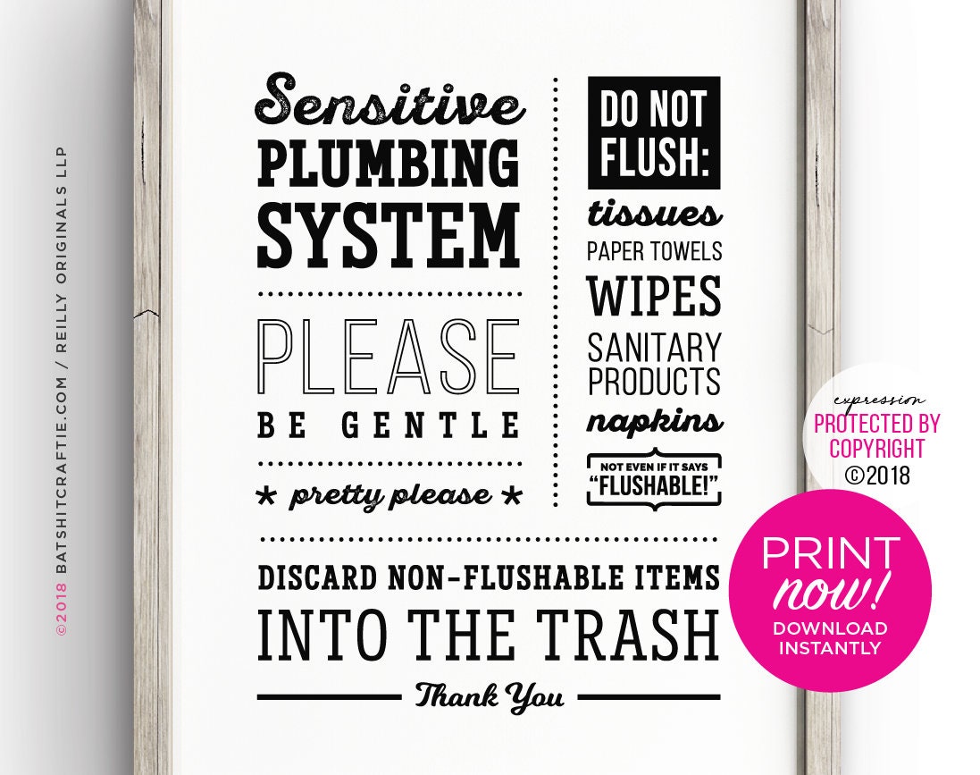Bathroom Sign INSTANT DOWNLOAD PRINTABLE Sensitive Plumbing | Etsy