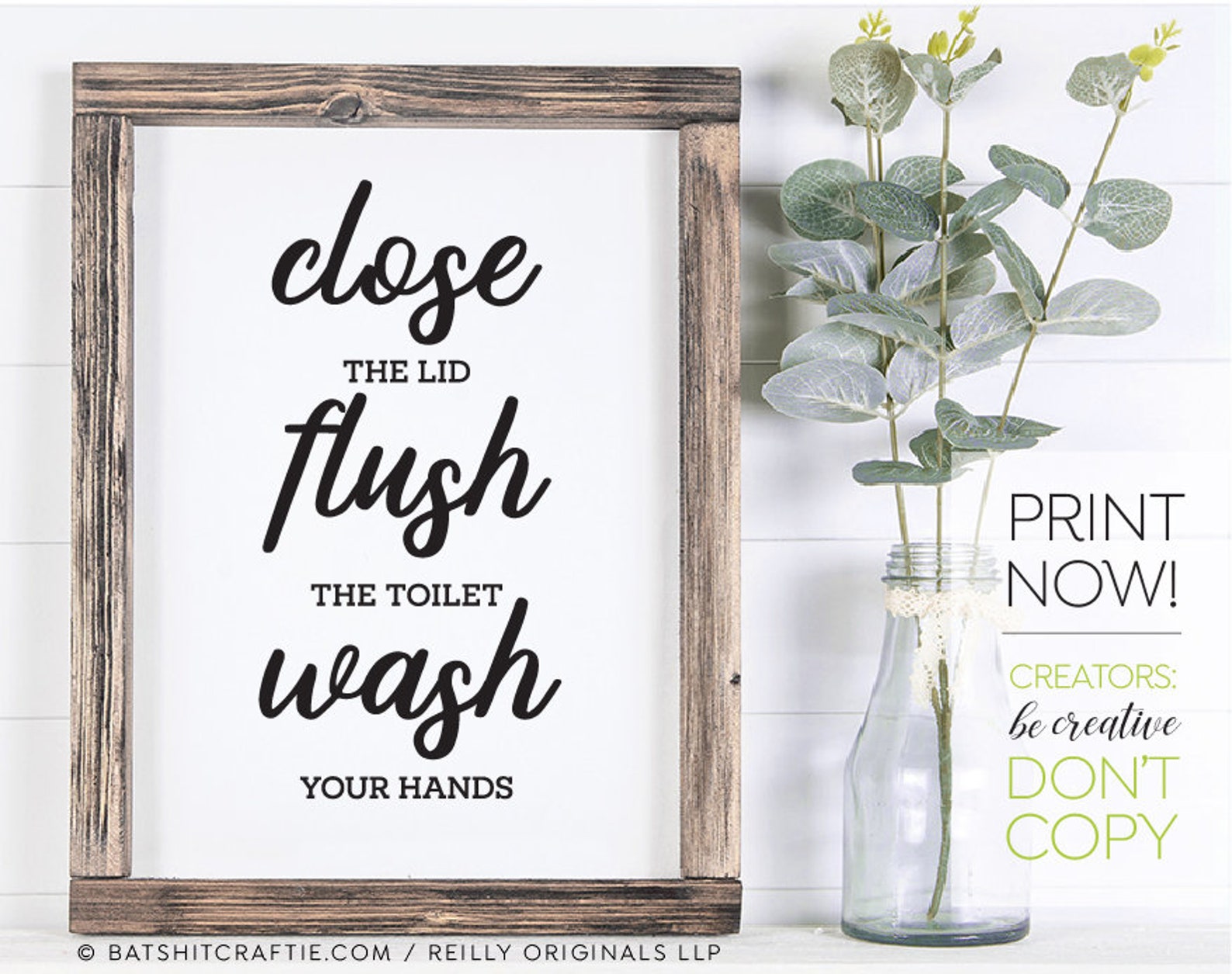 Cute Bathroom Sign Printable Decor Close Lid Flush Toilet Wash | Etsy