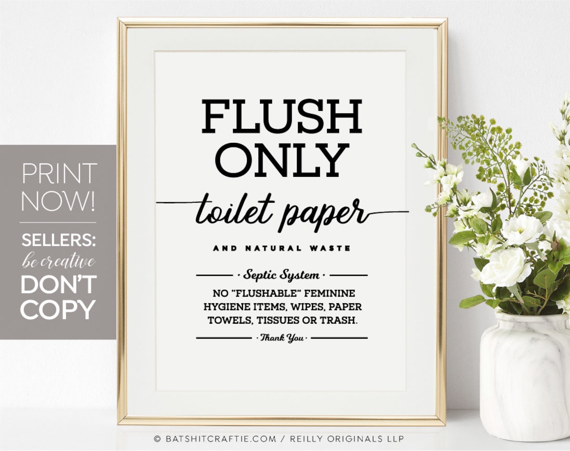 Septic System Flush Only Toilet Paper Natural Waste Printable | Etsy