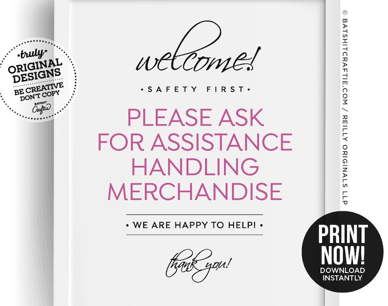 Please Ask for Assistance Handling Merchandise PRINTABLE SIGN ~ Modern ...