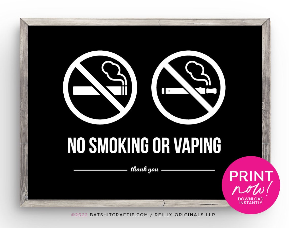 No Smoking or Vaping Printable Sign ~ Instant Digital Download ~ Simple ...