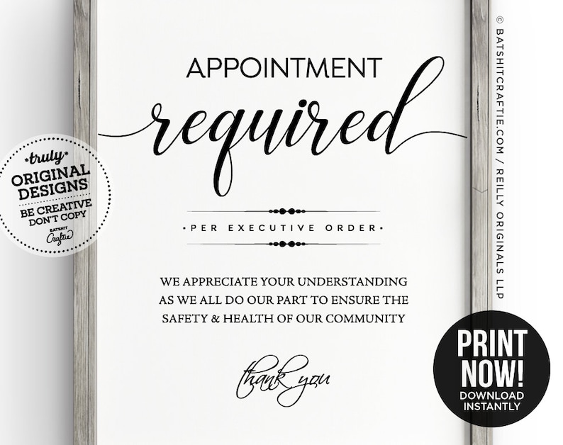 Appointment Required PRINTABLE SIGN Modern Simple Poster - Etsy