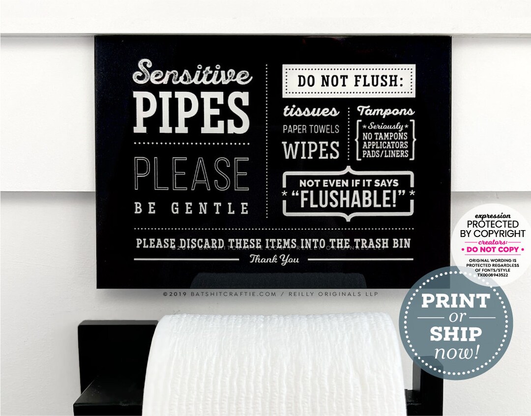 Sensitive Pipes Sign ~ Ready to Ship or Print at Home Instantly! Cute ...