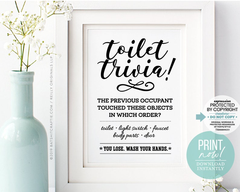 Printable Funny Bathroom Sign Toilet Trivia Game Wash Your - Etsy