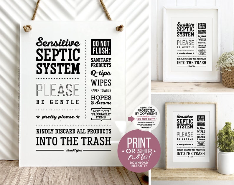 Septic Tank System Bathroom Sign Ready to Print Instantly or - Etsy