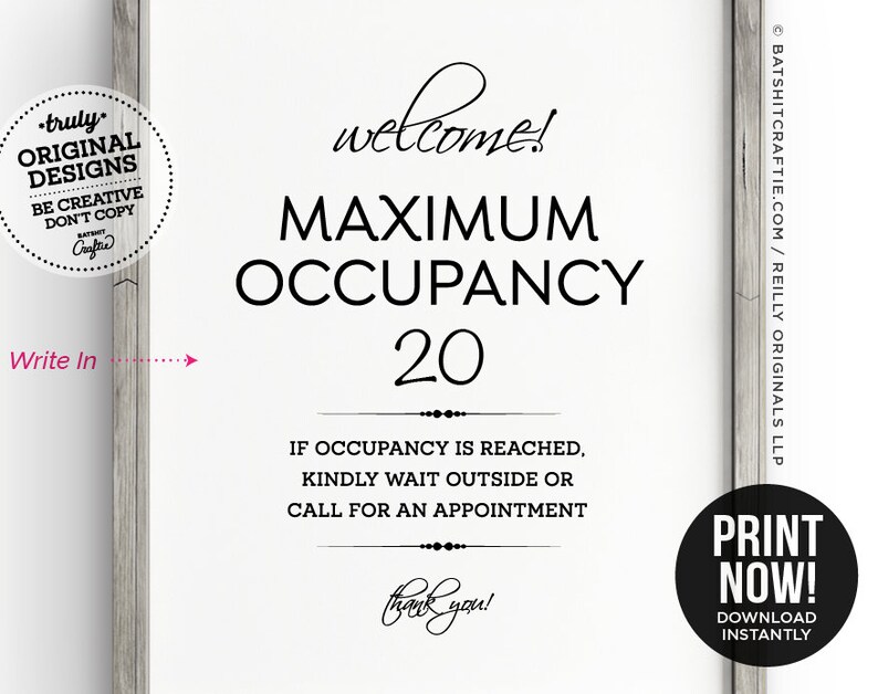 Maximum Occupancy PRINTABLE SIGN Fill in Modern Simple - Etsy