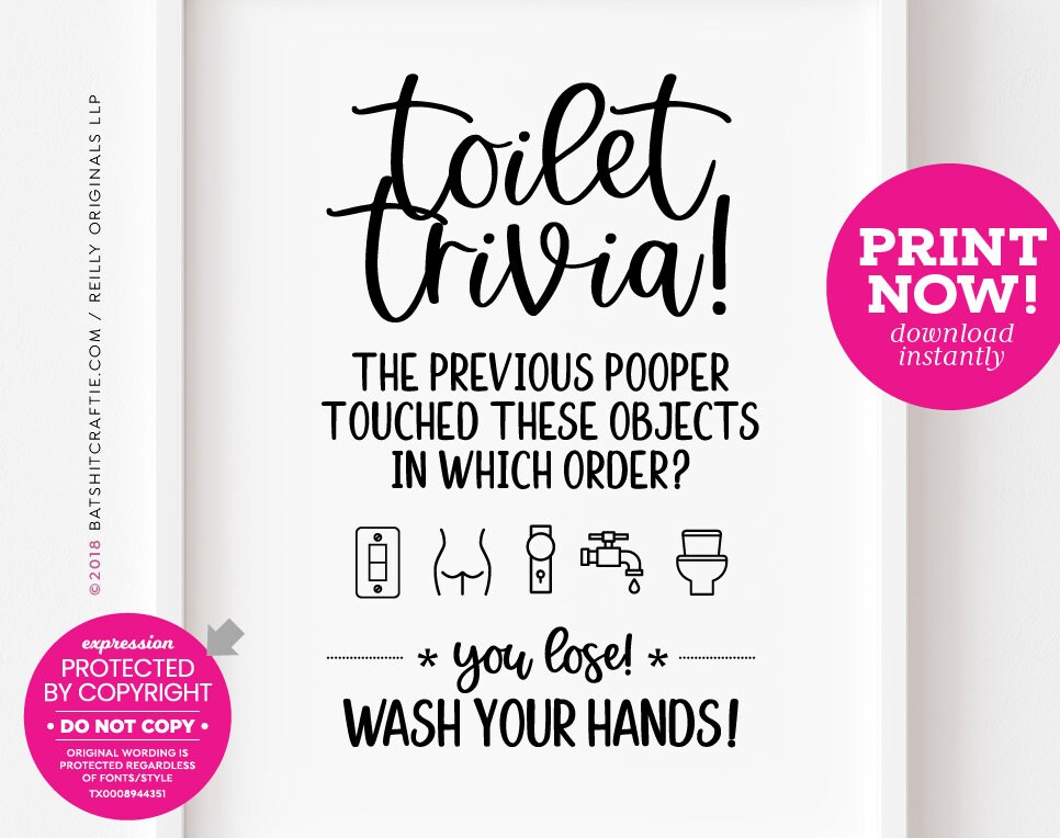 Printable Funny Bathroom Sign Toilet Trivia You Lose Wash - Etsy UK