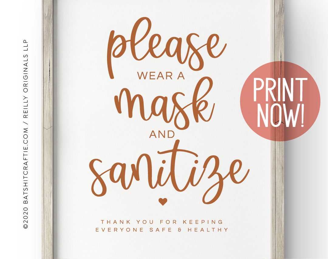 Cute Mask Sanitize PRINTABLE Sign Casual Script Poster for Boutique ...