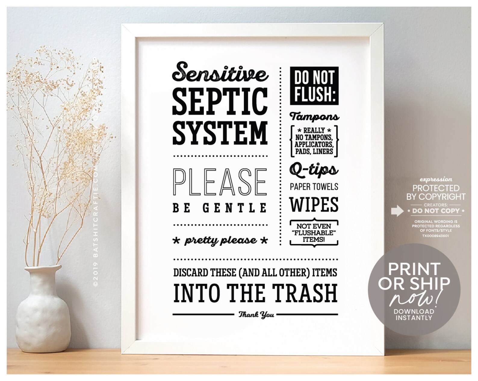 Sensitive Septic System Sign ~ Ready to Ship or Print at Home Instantly ...
