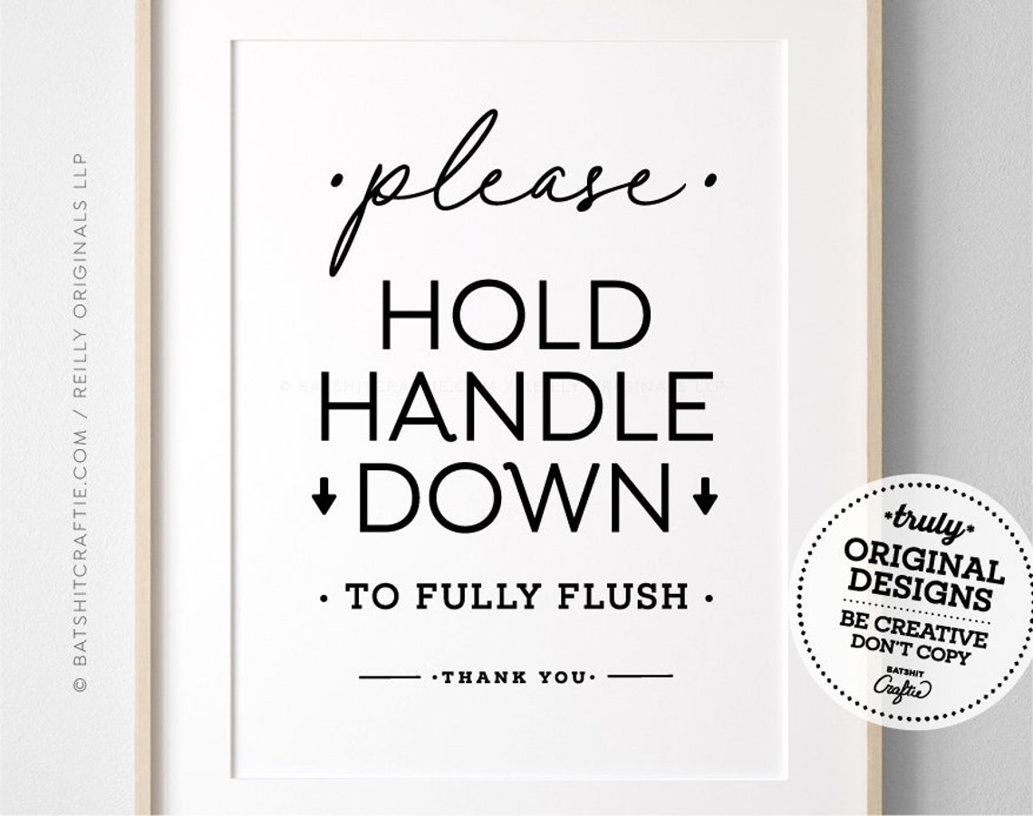 Hold Handle Down to Fully Flush Printable Bathroom Sign Cute - Etsy