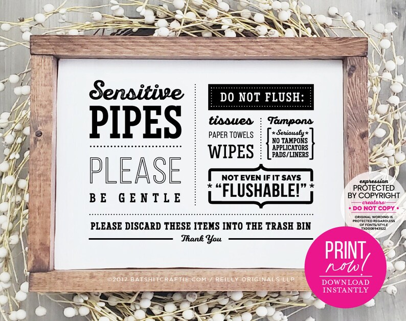 Sensitive Pipes Sign ~ Ready to Ship or Print at Home Instantly! Cute ...