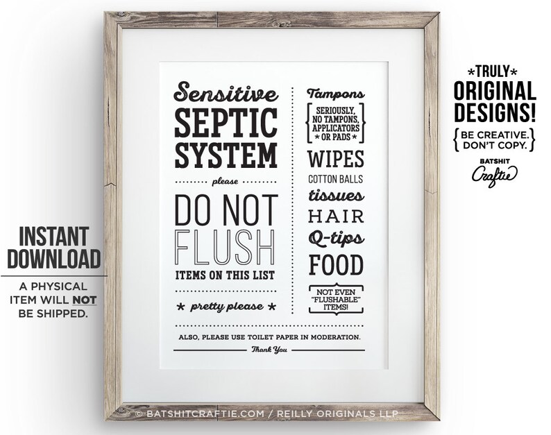 Bathroom Sign INSTANT DOWNLOAD PRINTABLE Septic System - Etsy