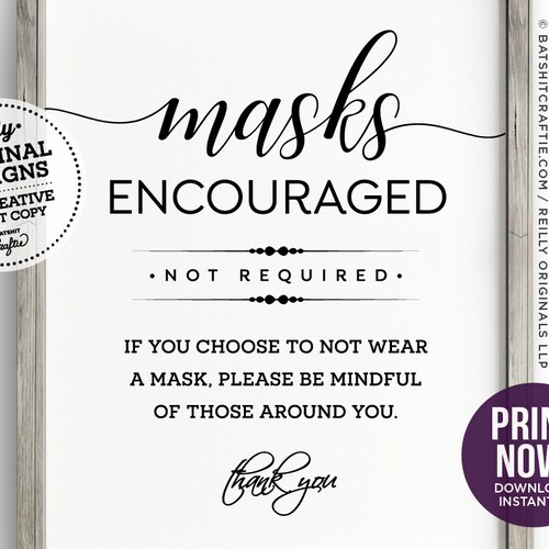 Masks Encouraged Not Required PRINTABLE SIGN Elegant Modern - Etsy