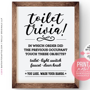 Printable Funny Bathroom Sign Toilet Trivia Game, Wash Your Hands, You ...