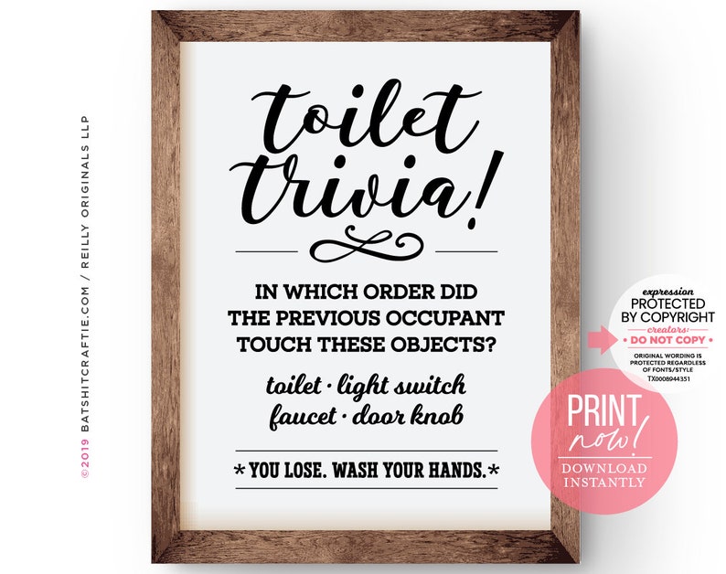 Printable Funny Bathroom Sign Toilet Trivia Game, Wash Your Hands, You ...