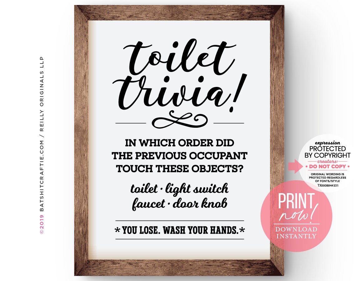 Printable Funny Bathroom Sign Toilet Trivia Game Wash Your - Etsy
