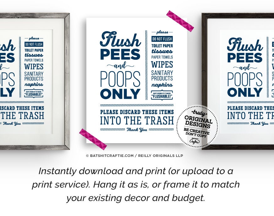 Cute Nautical Boat Bathroom Sign Flush Pees & Poops Only No Toilet ...