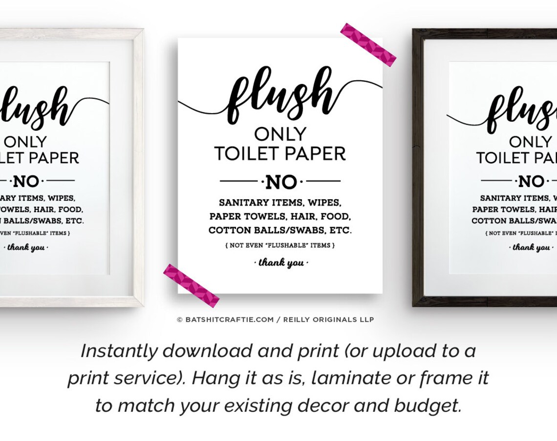Cute Flush Only Toilet Paper PRINTABLE Bathroom Sign for - Etsy