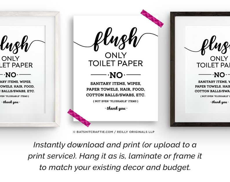 Cute Flush Only Toilet Paper PRINTABLE Bathroom Sign for - Etsy Australia
