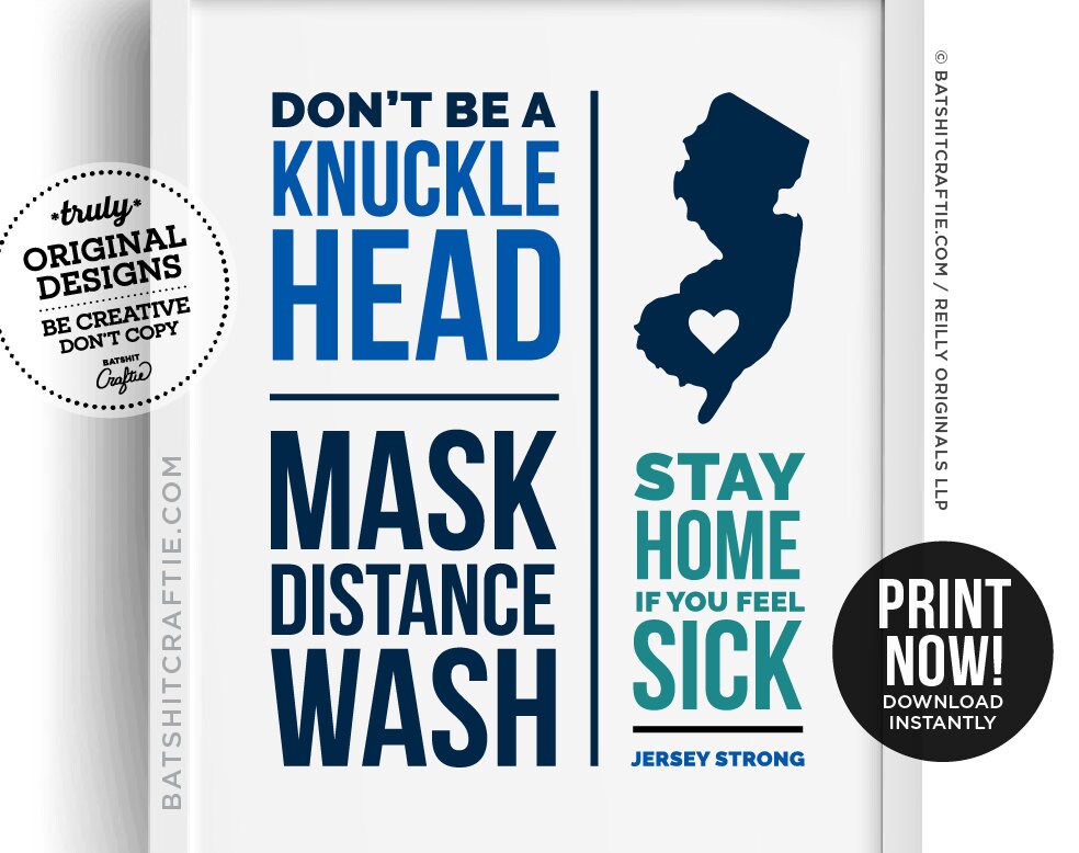 Don't Be A Knucklehead New Jersey PRINTABLE Poster Sign | Etsy