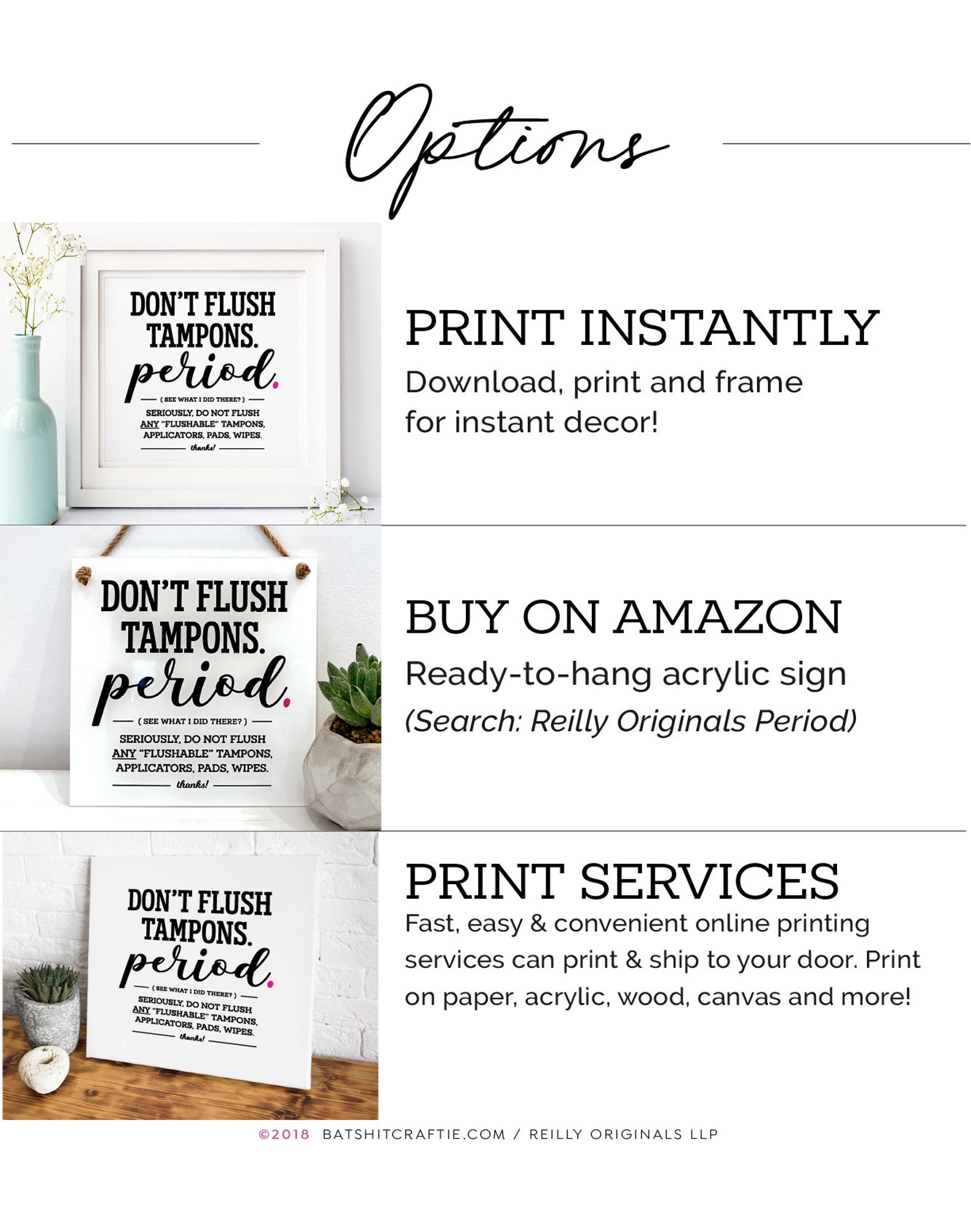 Funny Bathroom Sign Don't Flush Tampons. Period. Ready - Etsy