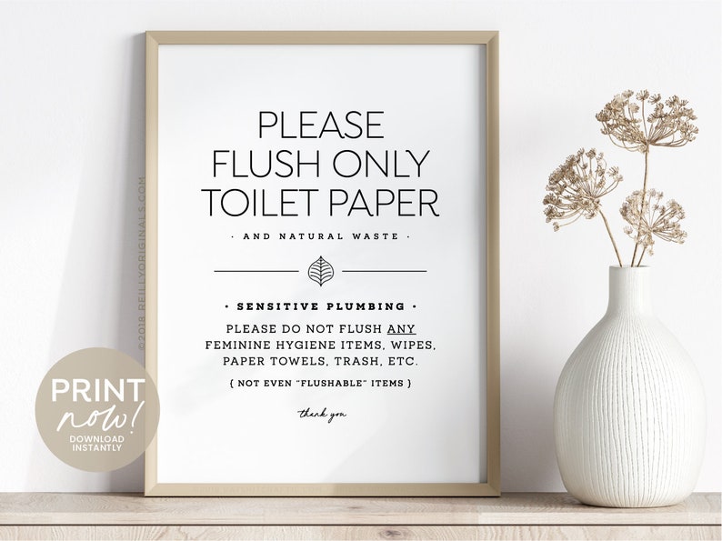 Flush Only Toilet Paper & Natural Waste Printable Sign - Etsy