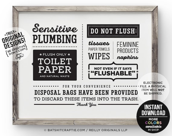 Sensitive Plumbing PRINTABLE Sign Bathroom Septic System Flush - Etsy ...