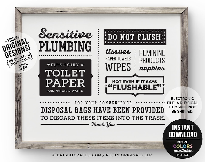 Sensitive Plumbing PRINTABLE Sign Bathroom Septic System Flush Only ...